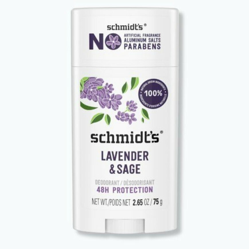 Schmidt's, Натуральный дезодорант без алюминия, 48 часов, Lavender & Sage, лаванда и шалфей, 75 г