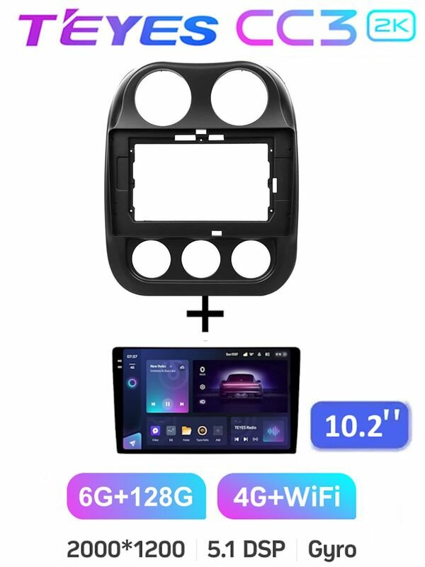 Магнитола Teyes CC3 2K 6/128 Gb 10" для Jeep Compass 1 MK 2009-2015 2 din
