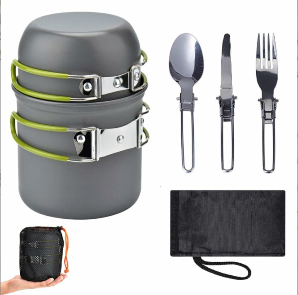 Набор посуды для кемпинга Camping Cooking Set Портативная посуда для кемпинга Набор горшков для кемпинга Портативный Набор кухонной посуды для пикника 1-2 человека Набор посуды для кемпинга Набор для приготовления пищи в