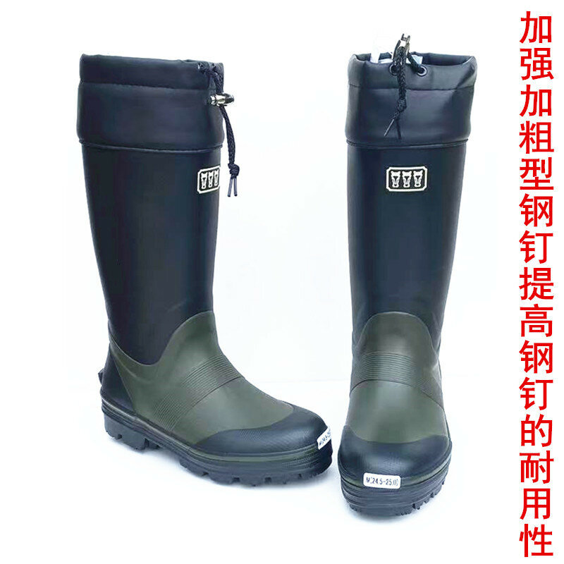 Мужские резиновые сапоги с шипами на подошве, высокие, противоскользящие, для рыбалки на открытом воздухе, модные зимние сапоги, резиновая обувь
