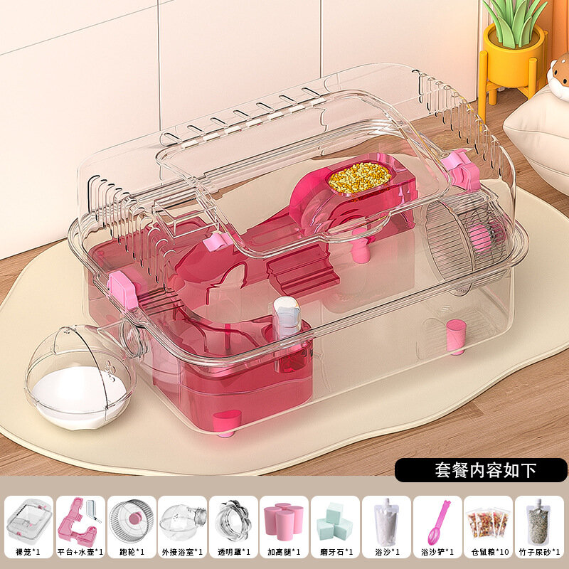 Роскошная очень большая клетка для виллы, полностью прозрачная золотая клетка для хомяка с беговым колесом, просторная клетка для домашних животных