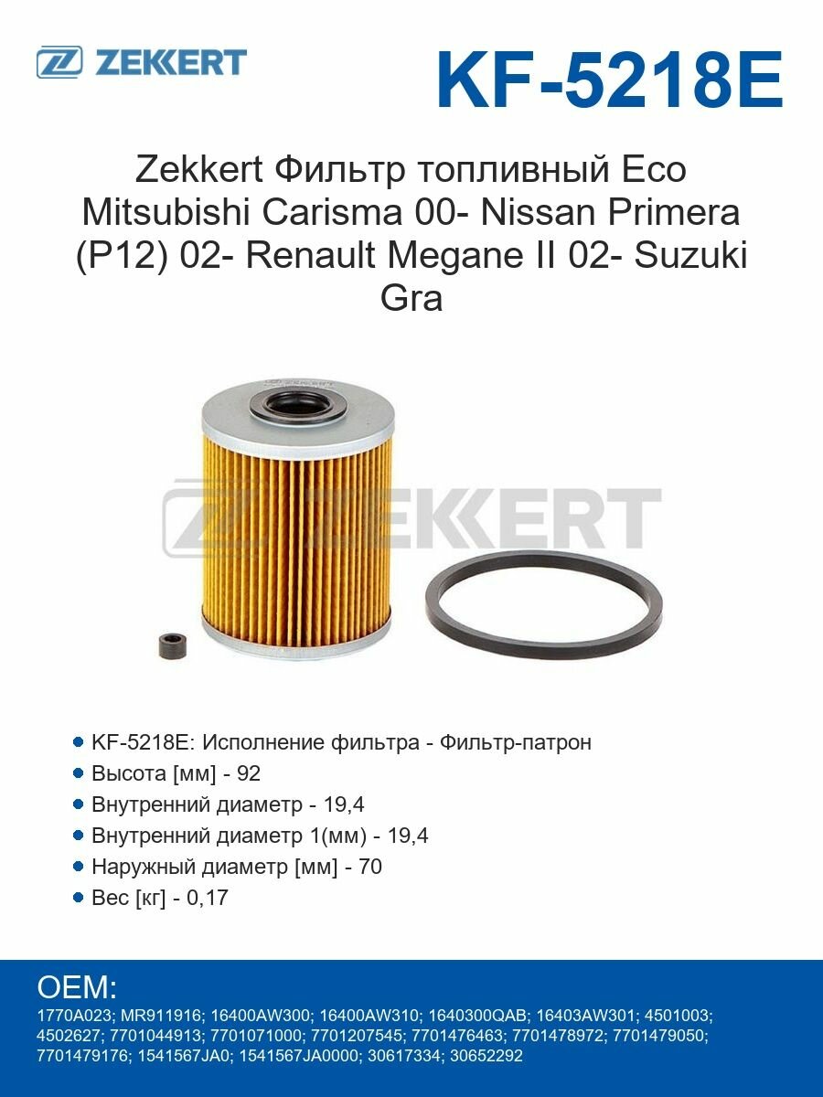 Фильтр топливный Eco Mitsubishi Carisma 00- Nissan Primera (P12) 02- Renault Megane II 02- Suzuki Gra