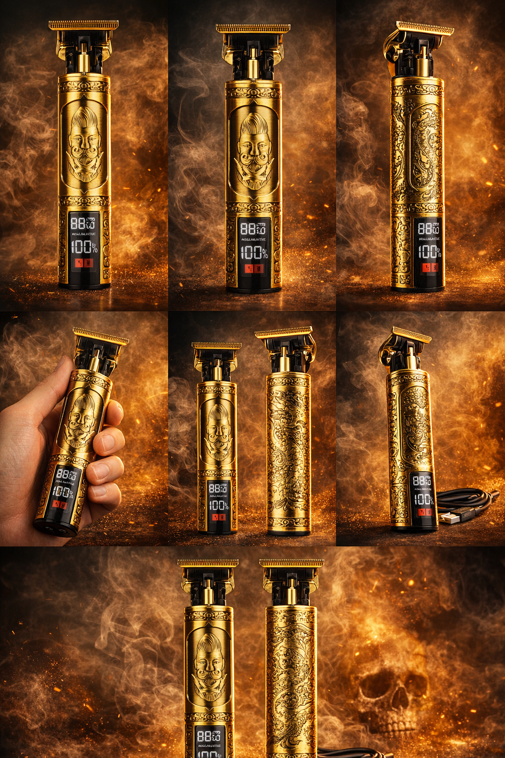Профессиональный триммер для бороды и волос Gold 009 с LED дисплеем, металлический корпус