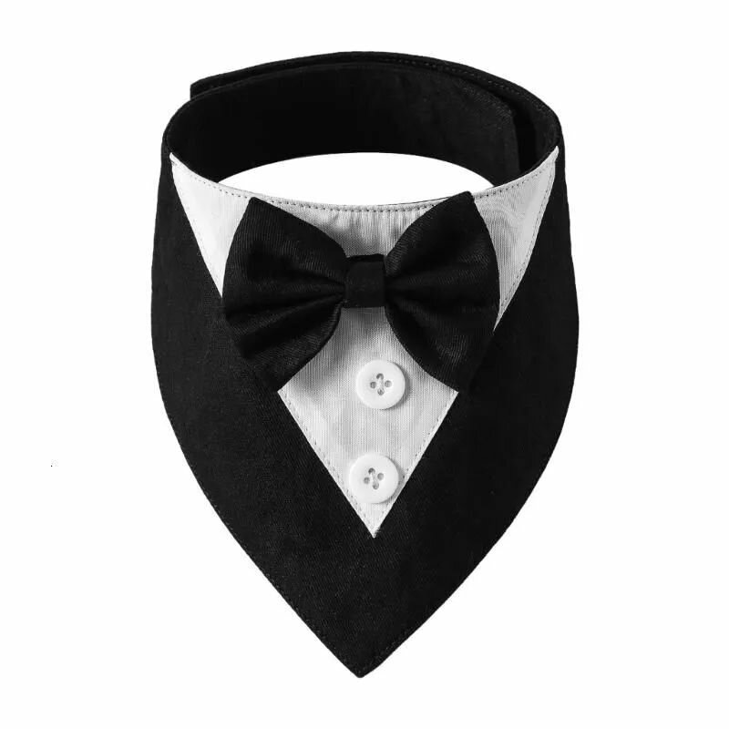Формальный смокинг-шейный платок для собак и кошек с регулируемым ошейником и бабочкой, Черный - M