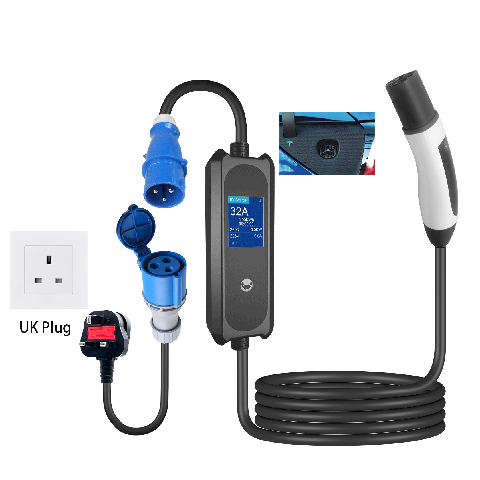 2026 Tesla Kit Новая энергия Электромобиль Портативная зарядная станция 32A/7KW Зарядное устройство для Tesla дома