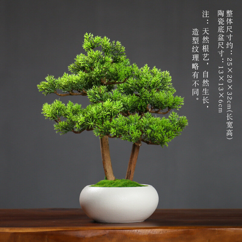 Искусственный приветственный сосновый бонсай, маленький орнамент для гостиной, настольное растение, искусственный цветок туя, сосновое дерево в горшке, новый китайский стиль, ландшафтное украшение