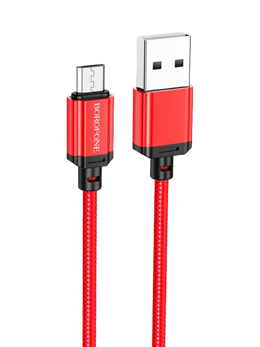 Кабель плетеный Borofone BX87 USB to microUSB, 2.4А, 1 метр, красный / провод для старых Android