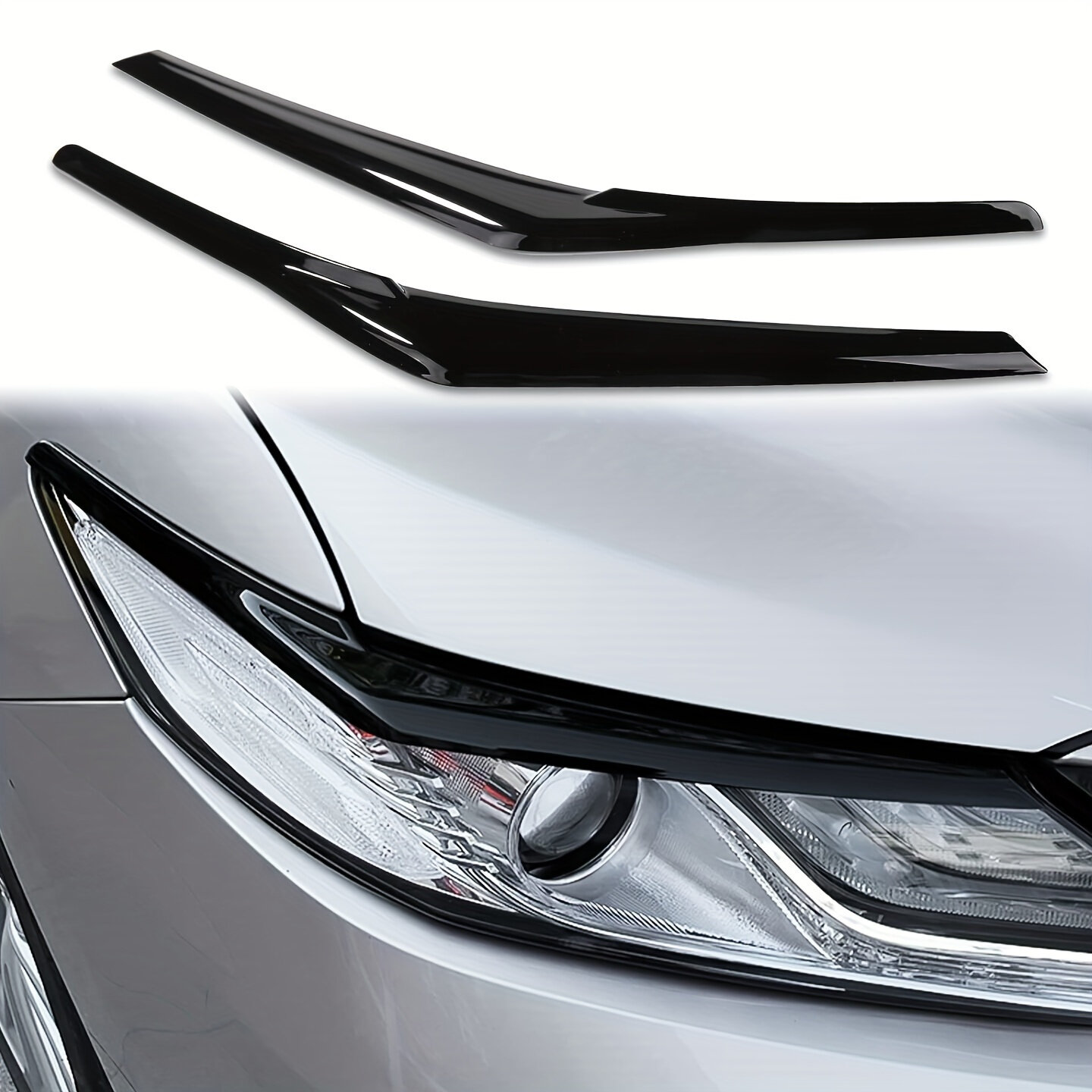 Накладки на фары (брови) из ABS-пластика, глянцевый черный, для Camry 2018-2024, комплект 2 шт.