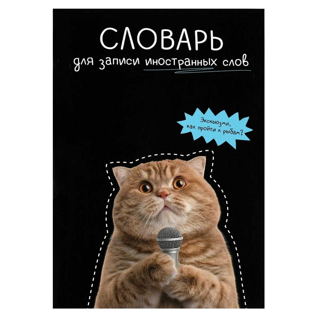 Тетрадь А5 24л. для иностранных слов "Кот с микрофоном", мелованный картон, глянцевая