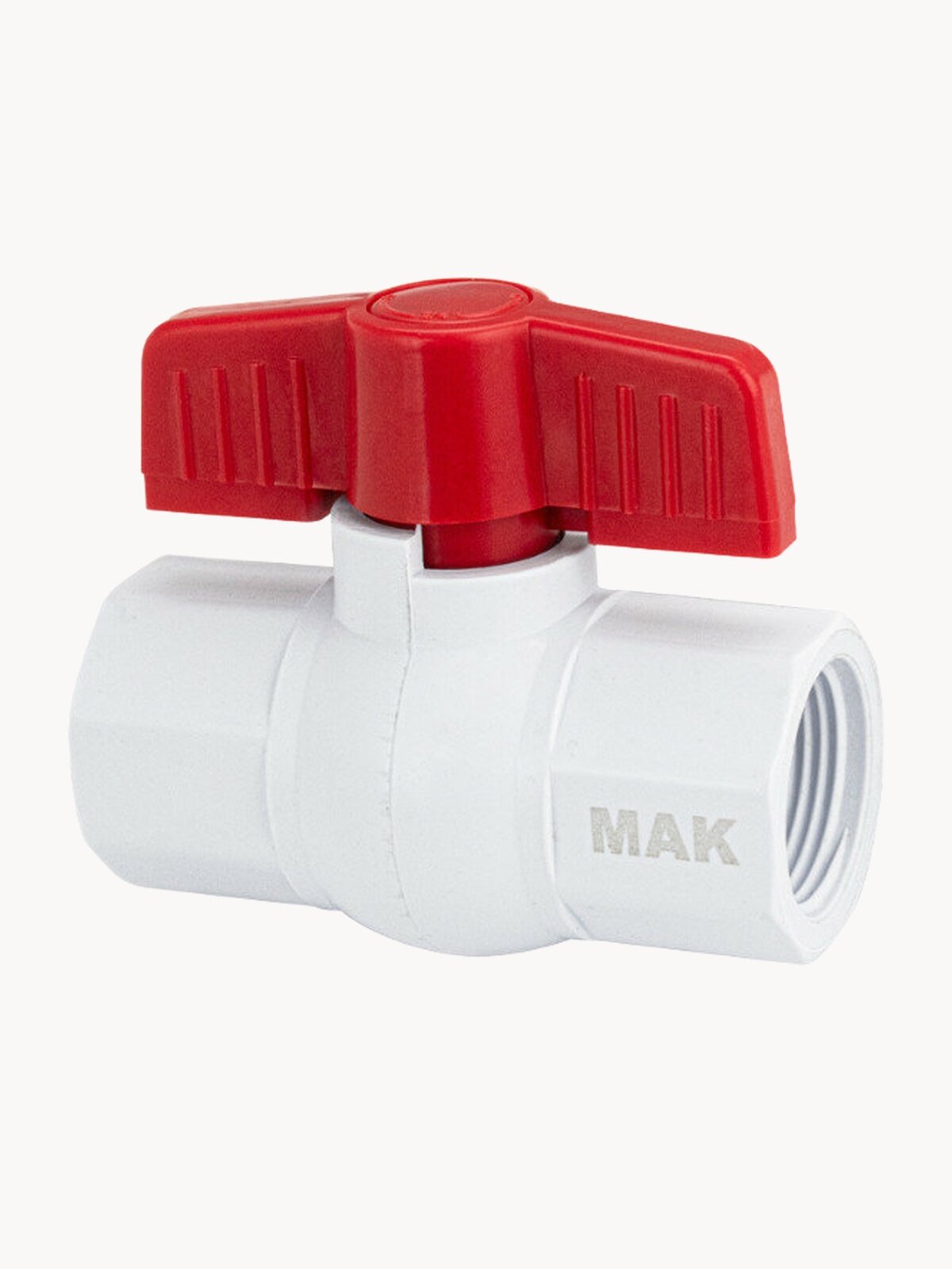 Кран шаровый резьбовой 1/2" м/м из АБС - пластика, Белый, МАК (1шт.)