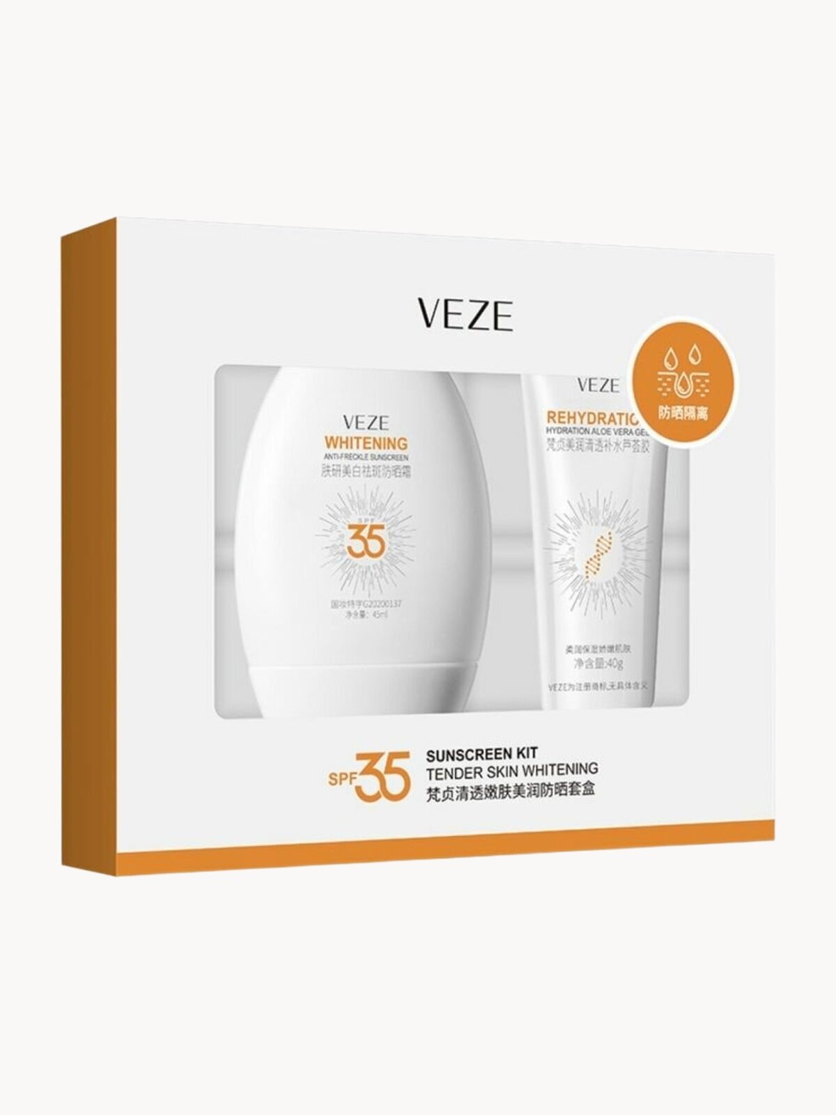 Набор солнцезащитных средств для лица и тела Veze крем SPF35 + увлажняющий гель с алоэ вера 45+40 мл