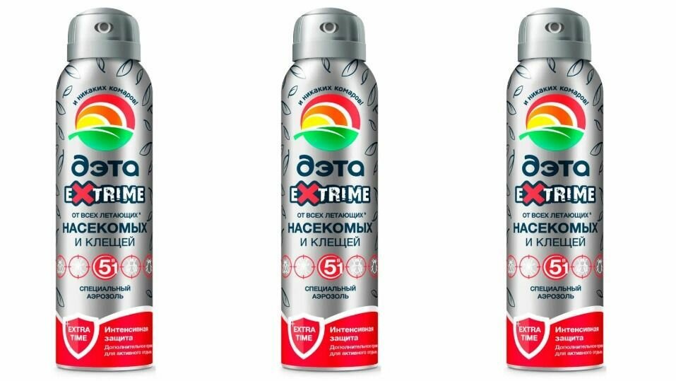 Дэта Аэрозоль Extreme от всех летающих и клещей , специальный, 150 мл, 3 шт
