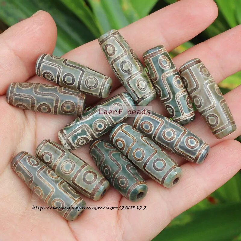 Зеленые тибетские бусины дзи оливевый агат 6 шт. 9eyes
