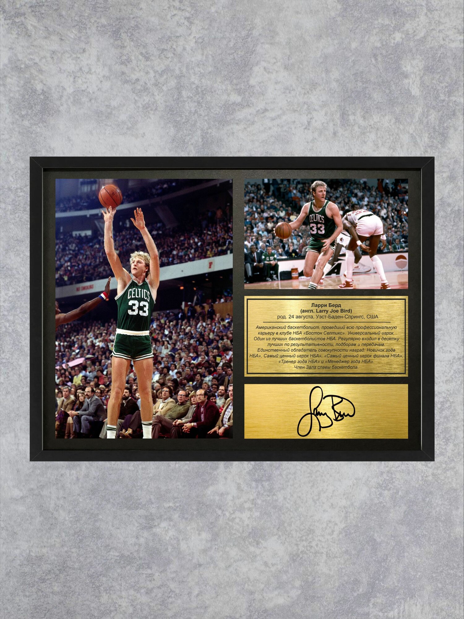 Лари Берд картина панно с автографом 33х43см