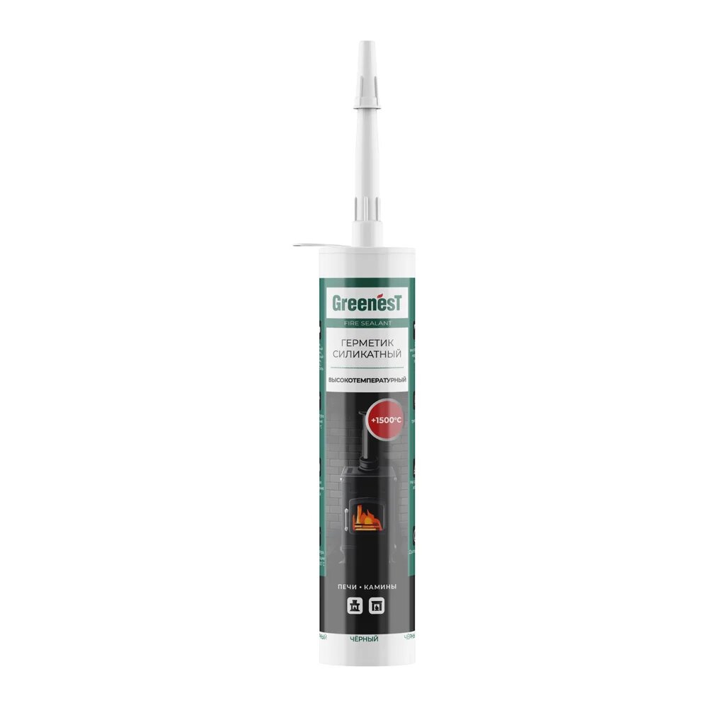 Силикатный герметик для печей и каминов GreenesT Fire Sealant +1500, 260мл, в местах