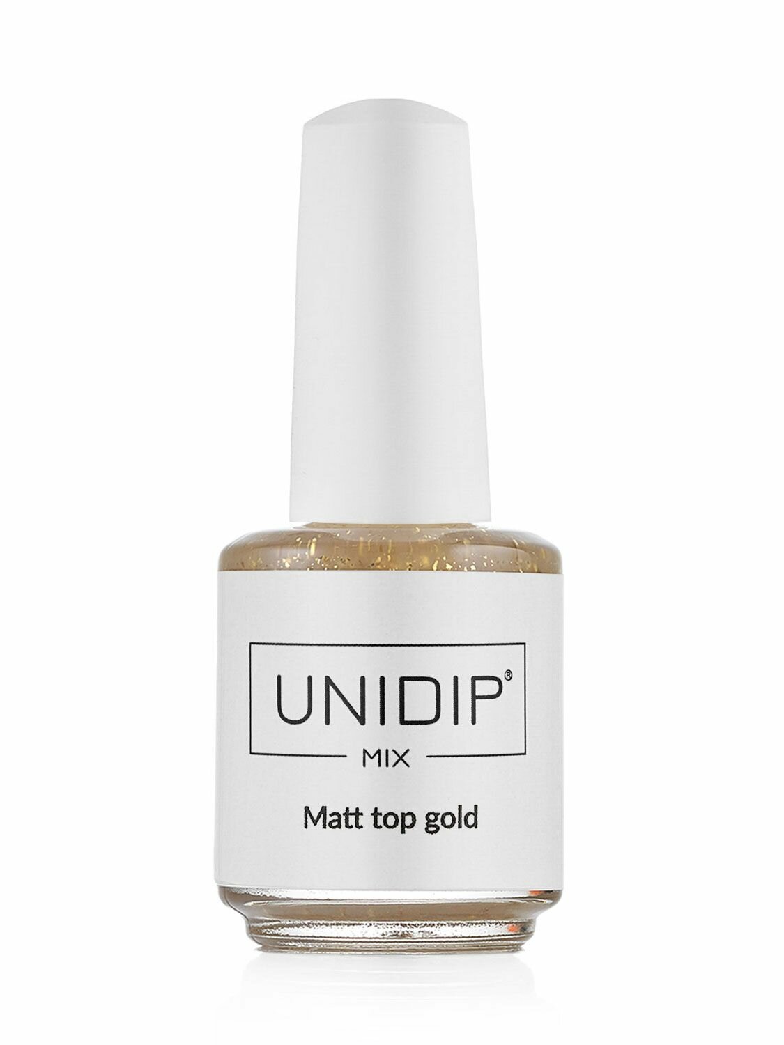 Матовый топ-лак для ногтей с поталью золото UNIDIP 15 мл