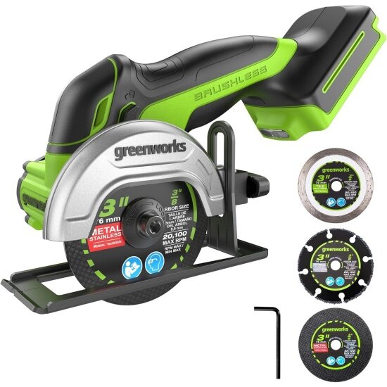 Угловая мини-шлифмашина аккумуляторная Greenworks GD24UCS 24 V (без АКБ и ЗУ) арт. 3402007