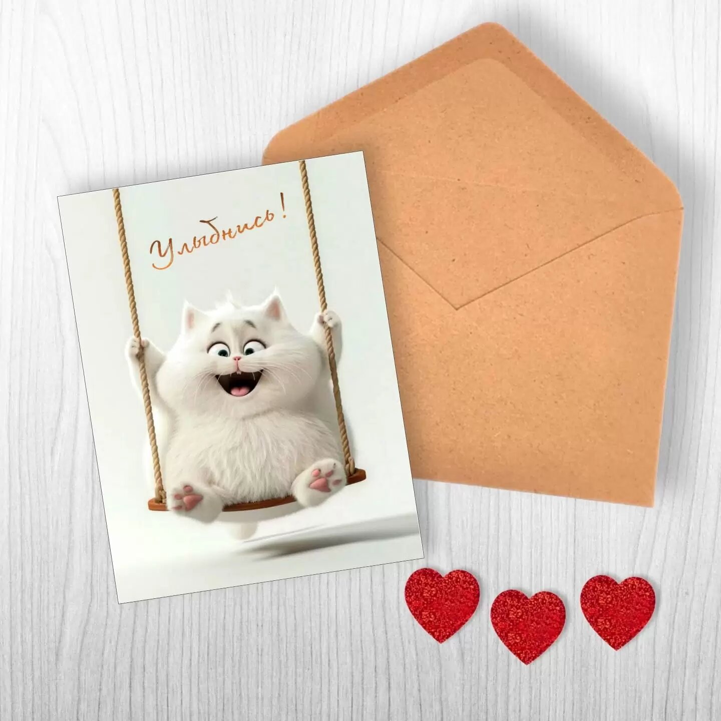 Открытка с конвертом "Улыбнись!", глянец, 10х15