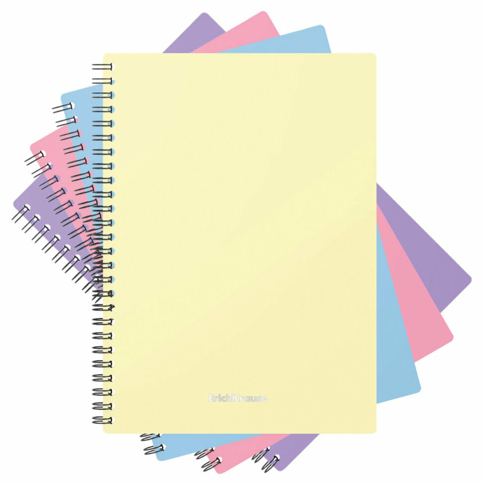 Тетрадь обложка пластик, А5, 80 л, гребень, клетка, ErichKrause, "Pastel" ассорти (4 вида), 50162, 8 штук, 405270