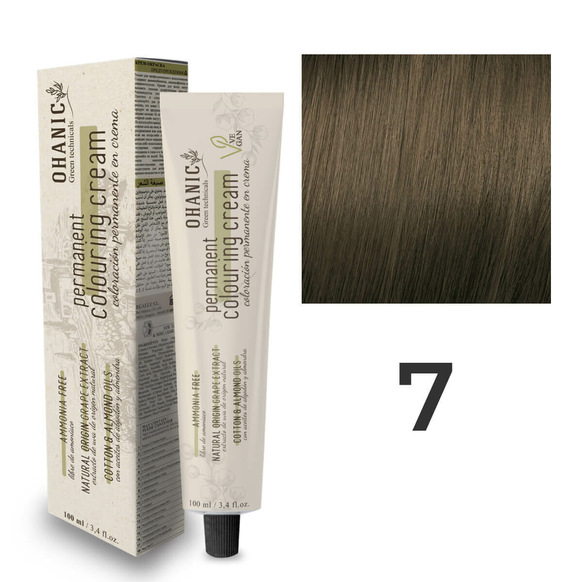 Безаммиачная крем-краска для волос Ohanic Green Technicals 7 Русый, 100 мл