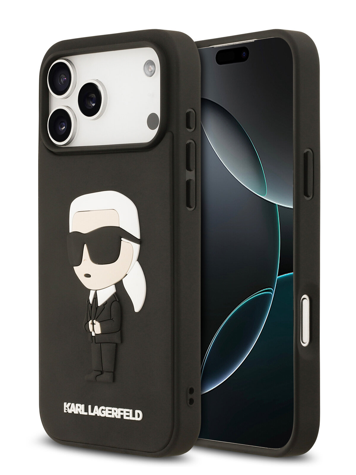 Чехол Karl Lagerfeld на iPhone 17 Pro Max, 3D Rubber с объемным принтом NFT Karl Ikonik, черный