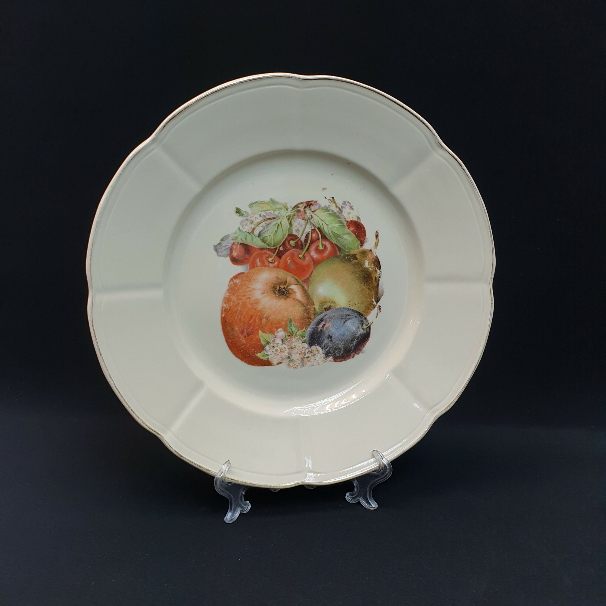 Винтажное блюдо, фарфор деколь золочение 31 см, потертости, Европа