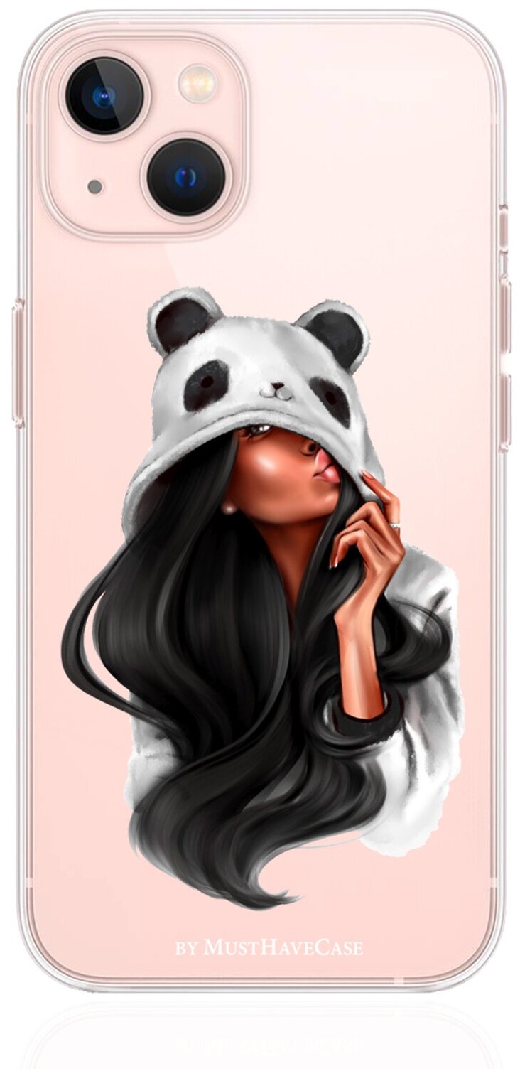 Прозрачный силиконовый чехол MustHaveCase для iPhone 13 Panda Girl/ Панда для Айфон 13 Противоударный