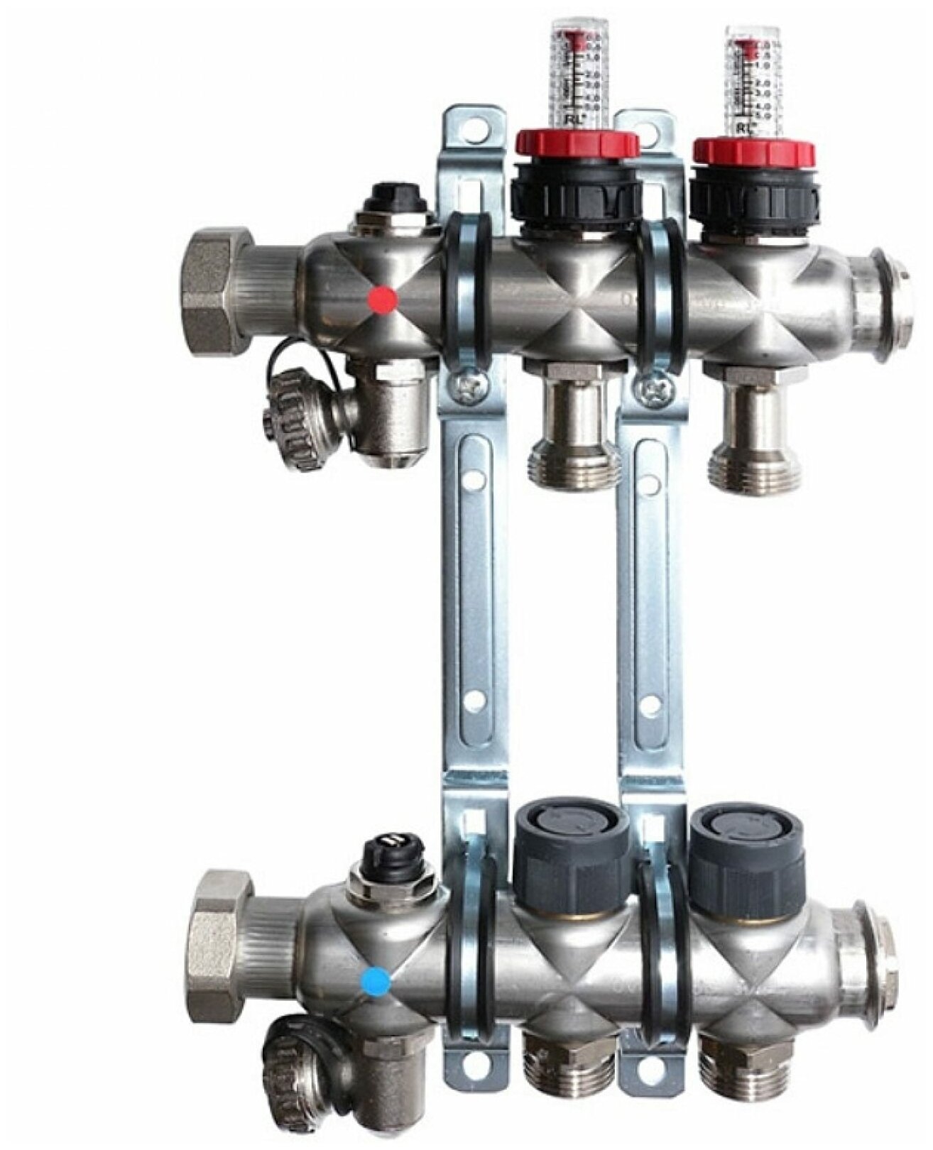 Oventrop Коллектор "Multidis SF" на 2 контура 1404352 из нерж. стали 1" с регулирующими вставками и расходомерами