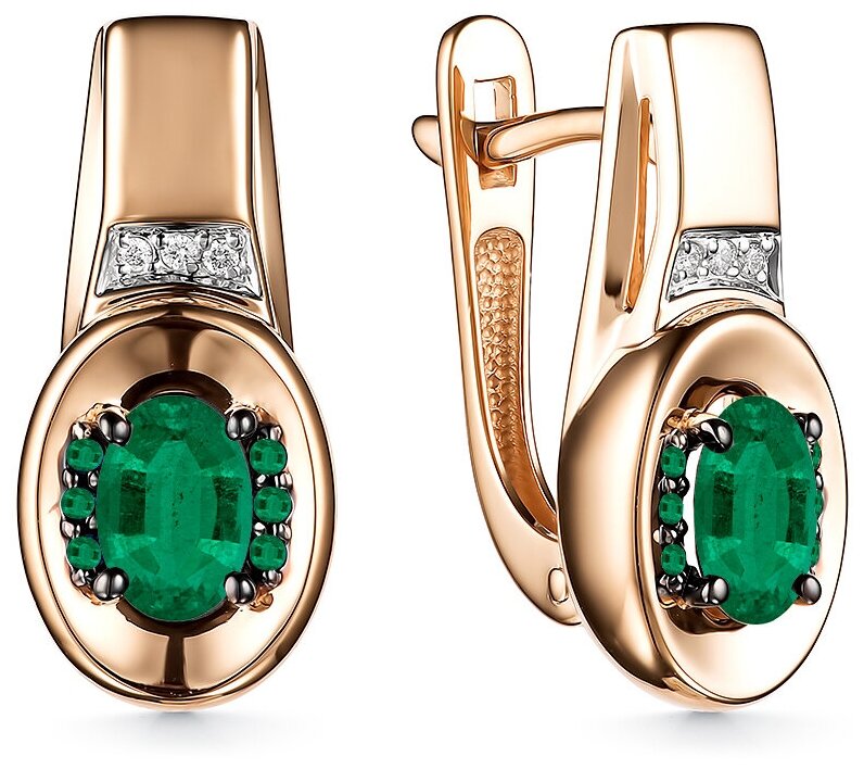 Серьги, золото, 585 проба, изумруд, бриллиант