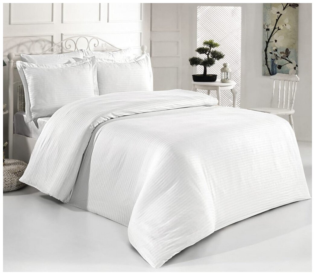 Постельное бельё страйп-сатин Евро макси - М - 125 - Белый 1х1