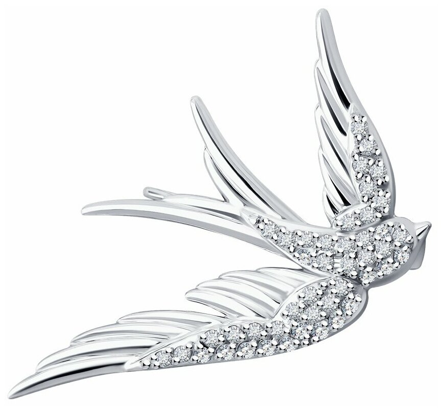 Брошь, белое золото, 585 проба, бриллиант