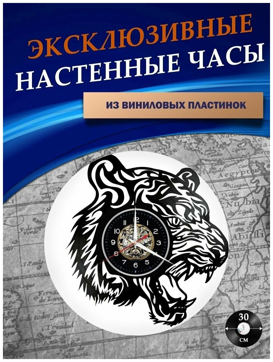 Часы настенные из Виниловых пластинок - Тигр (белая подложка)