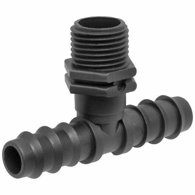 Тройник-переходник для трубок капельного полива 16х1/2НРх16мм, соединение.