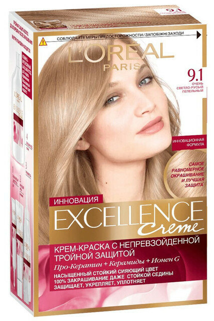 L'Oreal Paris Краска для волос Эксэланс 9.1 очень светло-русый пепельный/