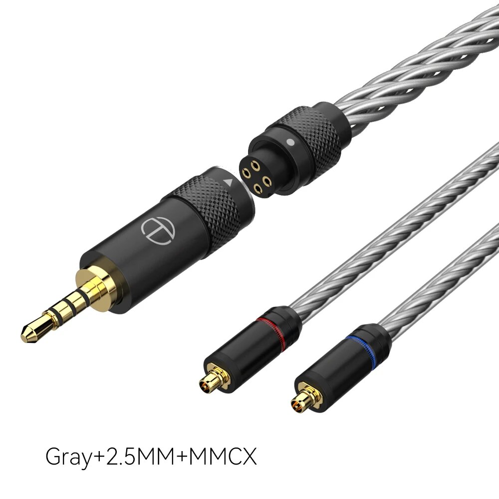 TRN T2 PRO 16-ядерный посеребренный кабель для наушников gray MMCX 2.5MM