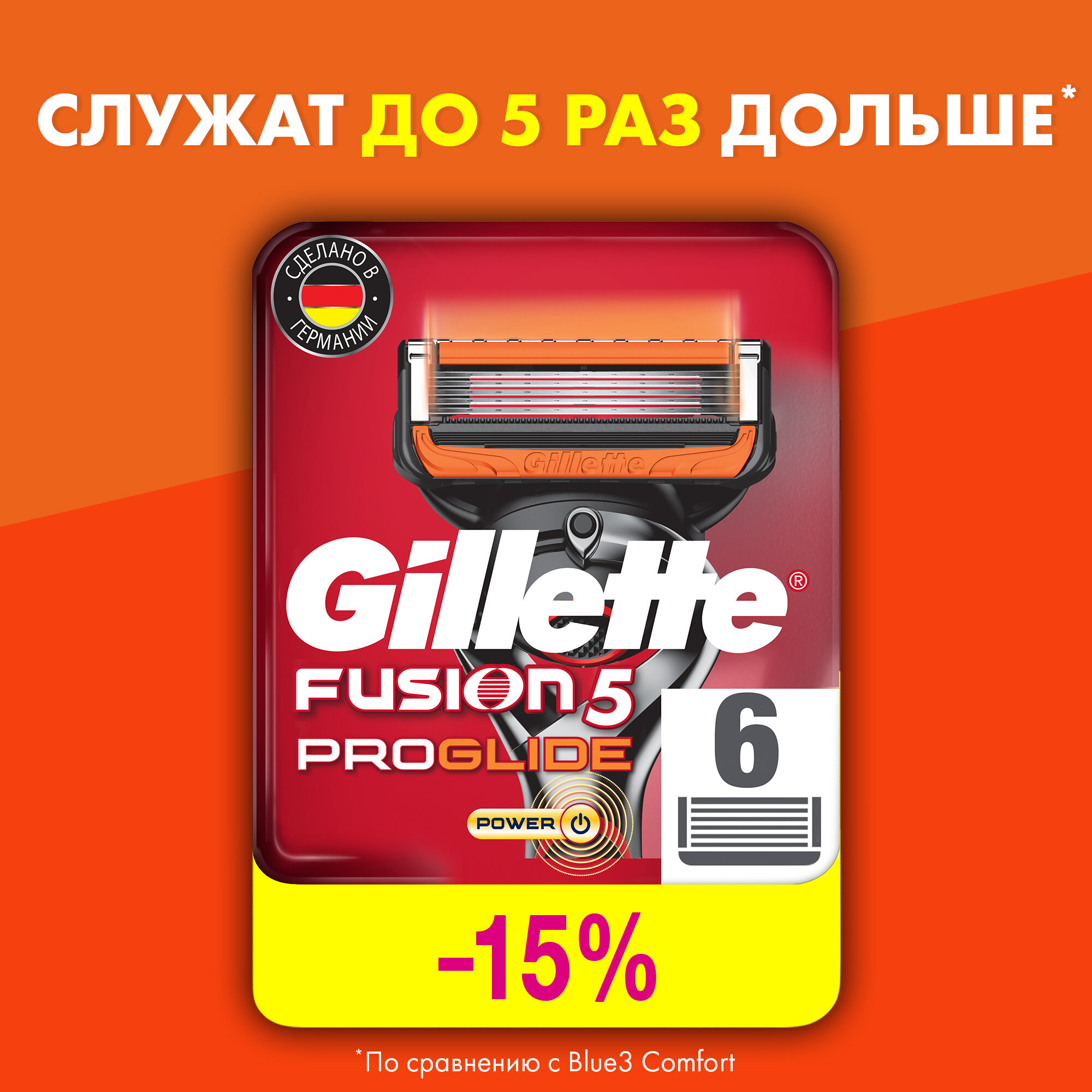 Сменные кассеты для бритья Gillette Fusion5 ProGlide Power, 6 шт .