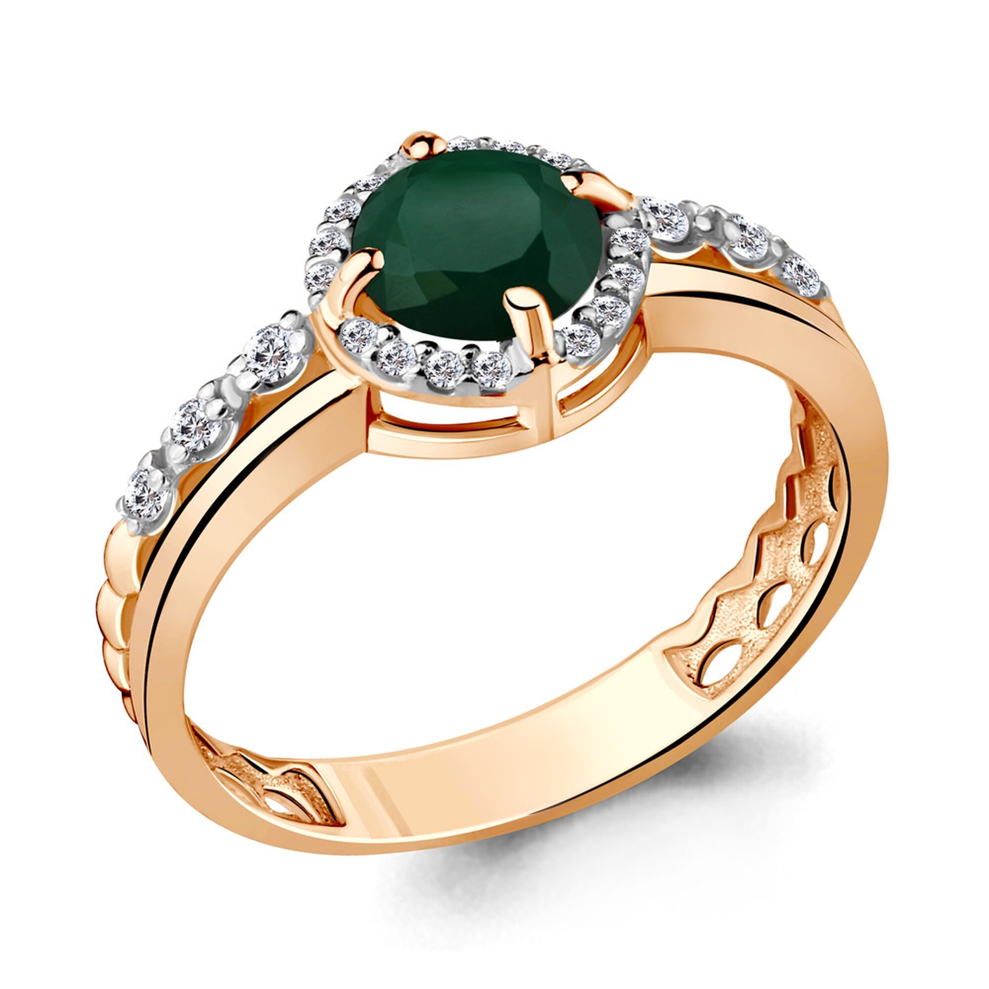 Кольцо, серебро, 925 проба, золочение, фианит, агат