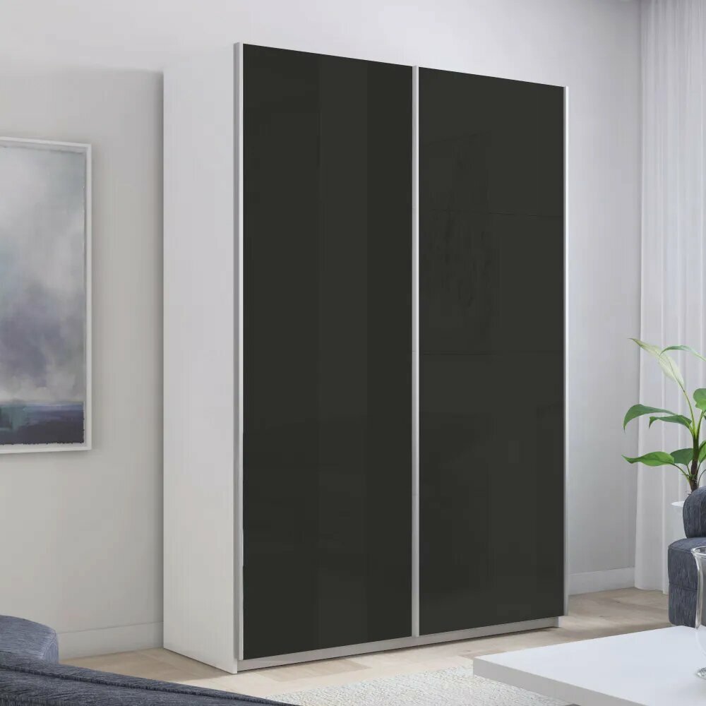 Шкаф-купе Прайм 2-x дв 140 x 230 x 57 Черное стекло Белый снег с доводчиками