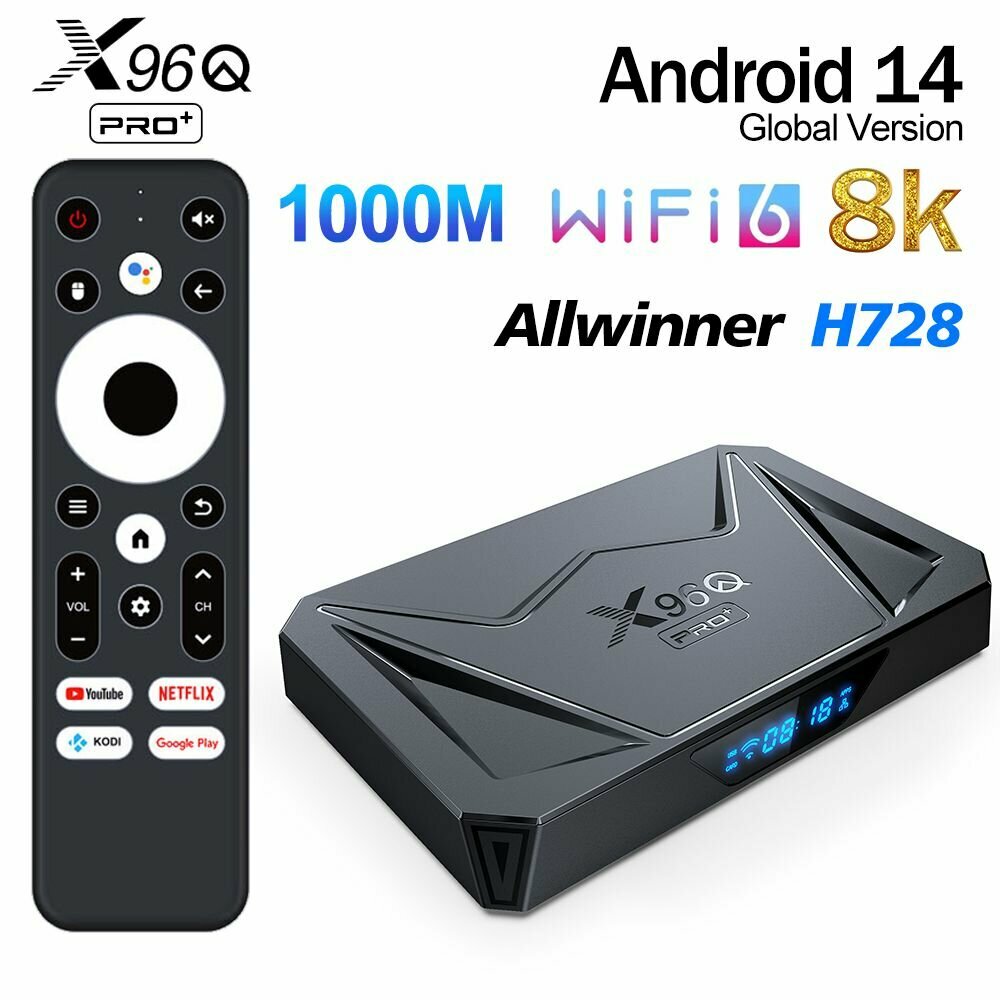 ТВ-приставка X96Q, Android 14, процессор Allwinner H728, 2/16 Гб, поддержка 8K