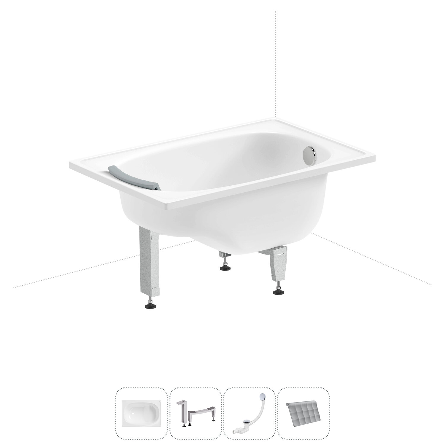 Стальная ванна 105х70 Sanitana BLB Europa Mini 20220545R в наборе 4 в 1: металлическая ванна 105 х 70 см с сиденьем, ножки, слив-перелив, подголовник