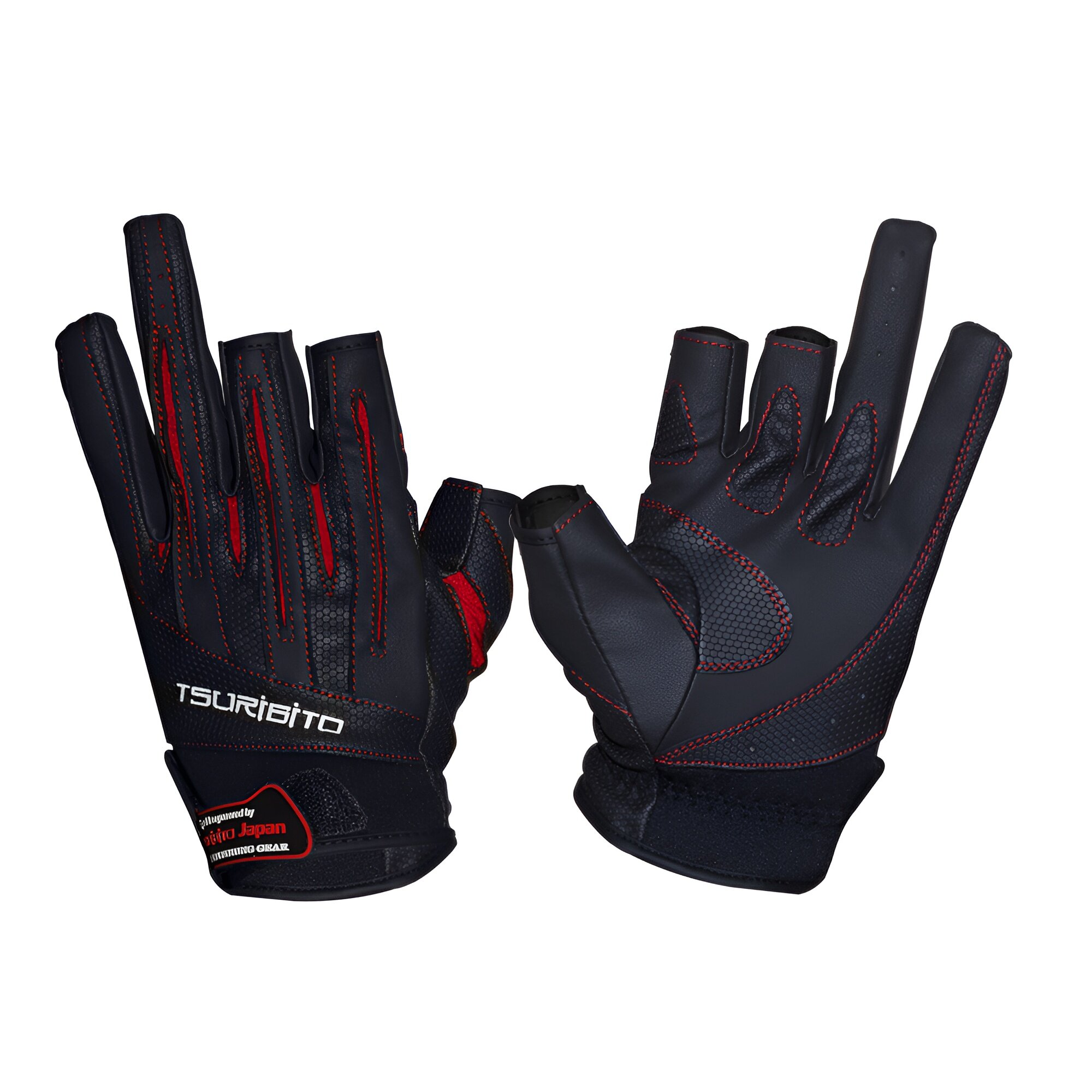 Перчатки рыболовные TSURIBITO LFG-110, цвет черный с красным