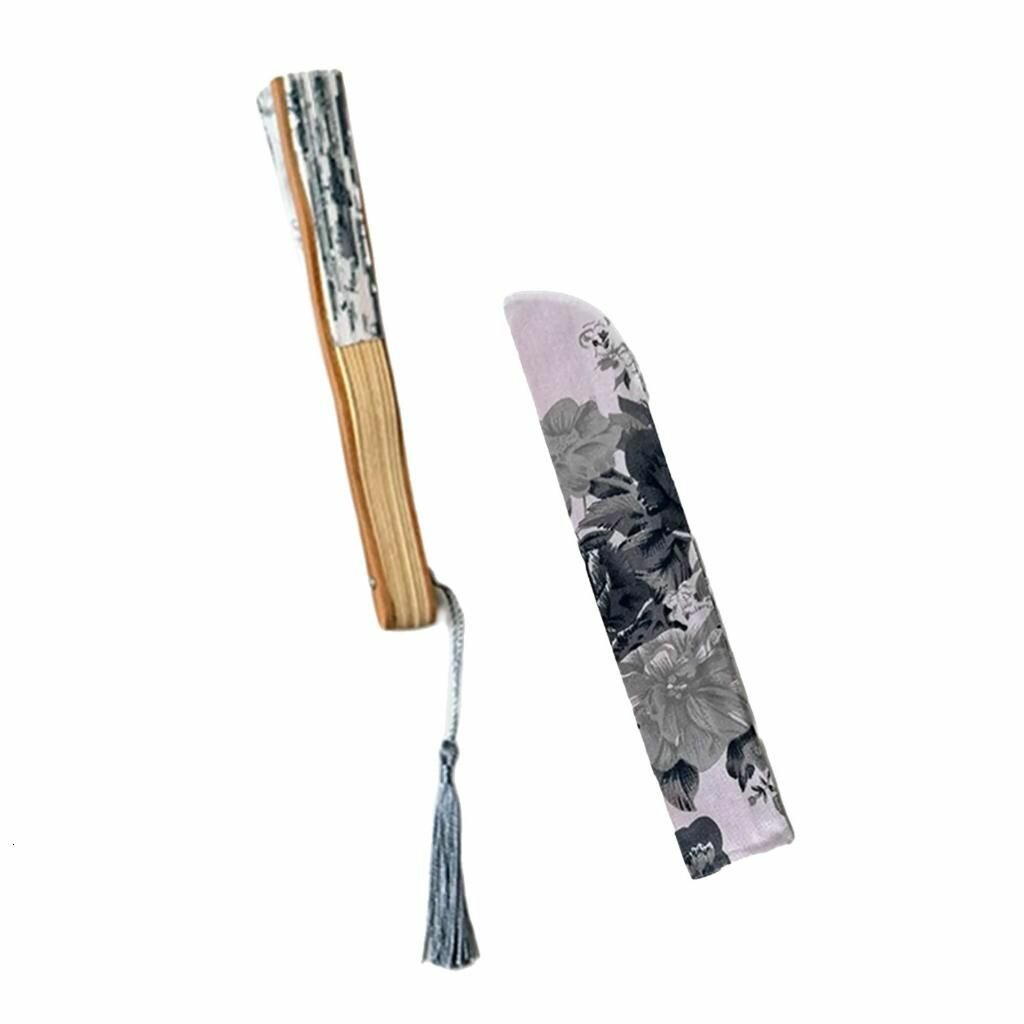 Китайский шелковый веер с цветами, - Веер Дракона Серого Цвета