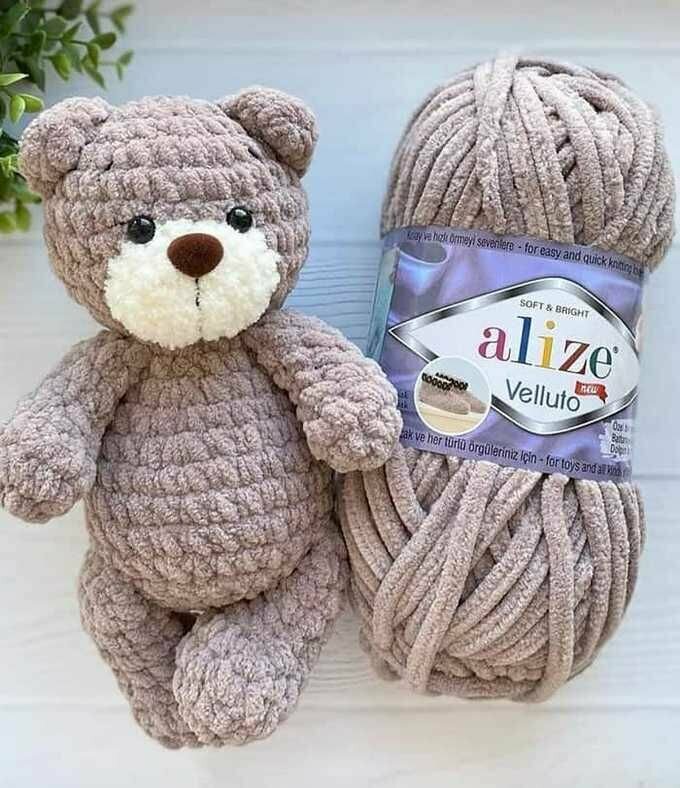 Пряжа для вязания плюшевая Alize Velluto, цвет 16 океан, 100г, 68м, 1шт/упак