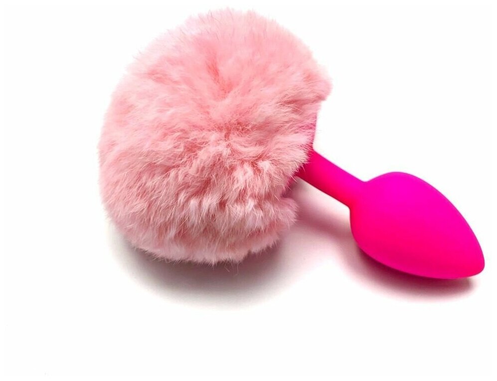 Ярко-розовая анальная пробка размера S с нежно-розовым хвоcтиком зайки