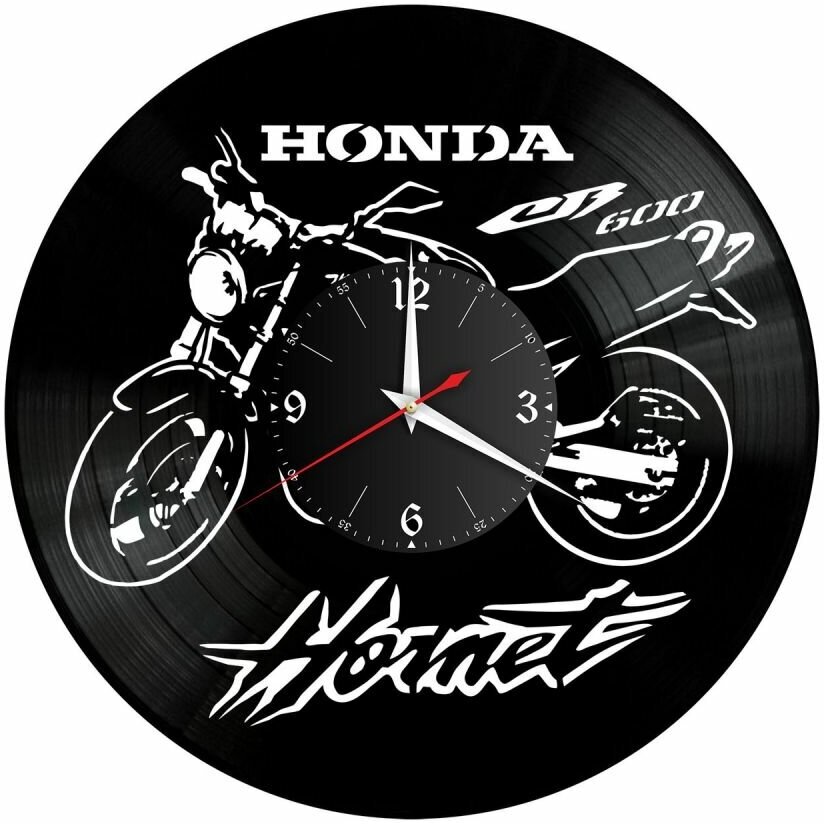 Часы из винила Redlaser "Мото (Honda CB 600 F Hornet), хонда хорнет, мотоцикл" VW-10444