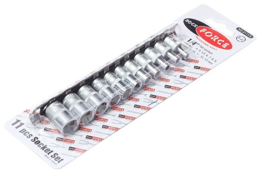 Набор головок торцевых RF-2111-5: 6-гранных 11 предметов (на планке) ROCKFORCE.
