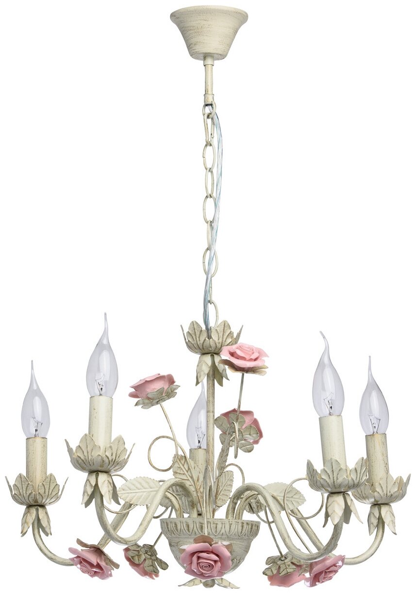 Люстра подвесная, светильник ясенсвет Букет 421015005, 5*60W E14 2700К, цвет: белый, золотой