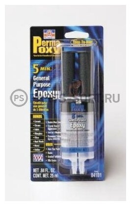 Клей 5-минутный многофункцион. эпоксидный клей для металла, резины, стекла, стеклопластика и пластмасс, эффективно заполняет сколы и трещины, 25 мл (шприц) PERMATEX 84101 | цена за 1 шт