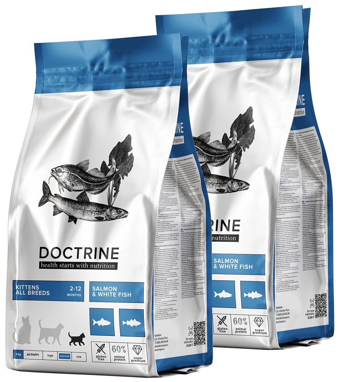DOCTRINE KITTENS SALMON&WHITE FISH безглютеновый для котят с лососем и белой рыбой (3 + 3 кг)
