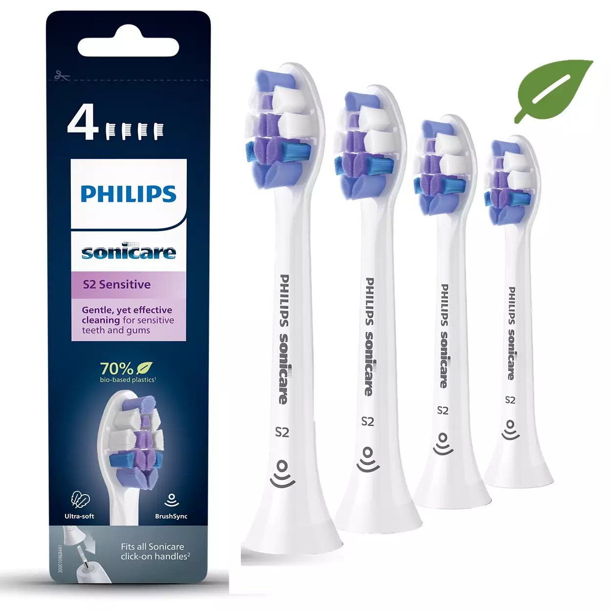 Сменные насадки для электрической зубной щетки Sonicare S2 Sensitive HX6054/77 для взрослых (белые, 4 шт.)